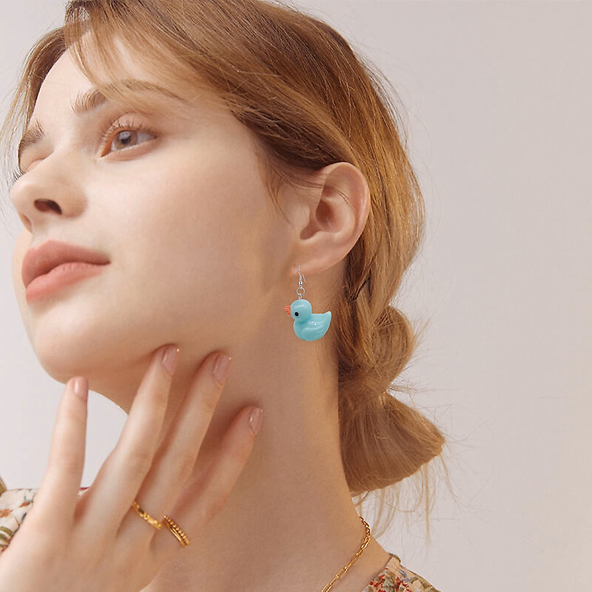 GBAHFY Rubber Unique Personalized Yellow Duck Earring lightweight Funny Cute Duck Dangle Drop Earrings Necklace Set for Women Charming Jewelry Gift (Green)