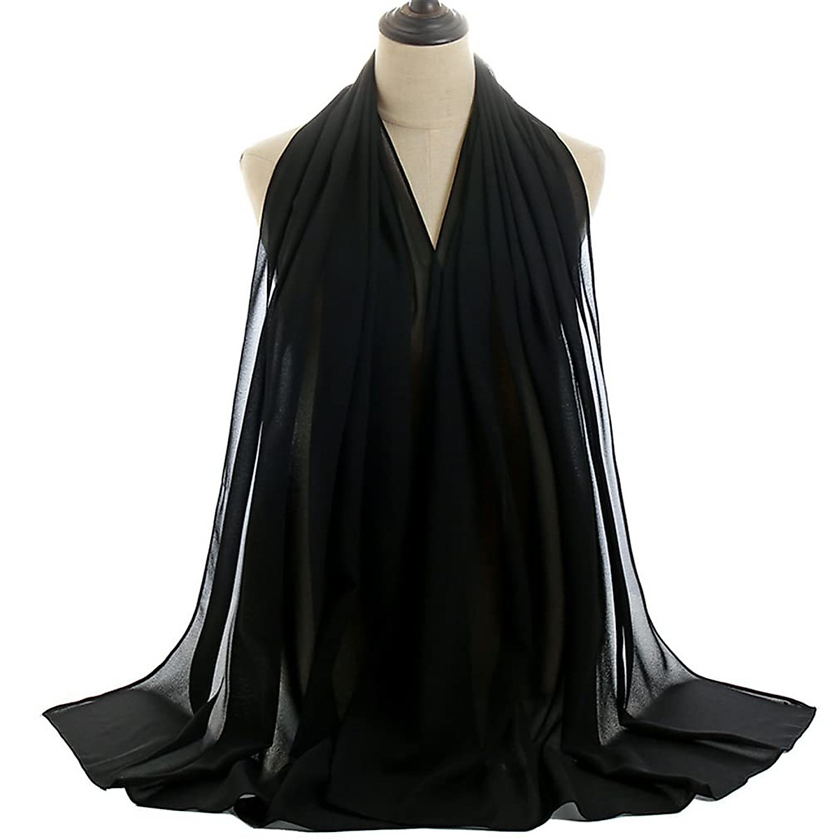 LMVERNA Chiffon Scarf Plain Thick Luxurious Soft Chiffon Hijab Long Shawl Wrap Scarf (Black)