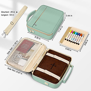 FINPAC Large Bible Cover w/Shoulder Strap, Carrying Book Case Church Bag Bible Protective w/Pen Slots and Zippered Pocket, Perfect Gift for Kids Girls Women (Light Green)