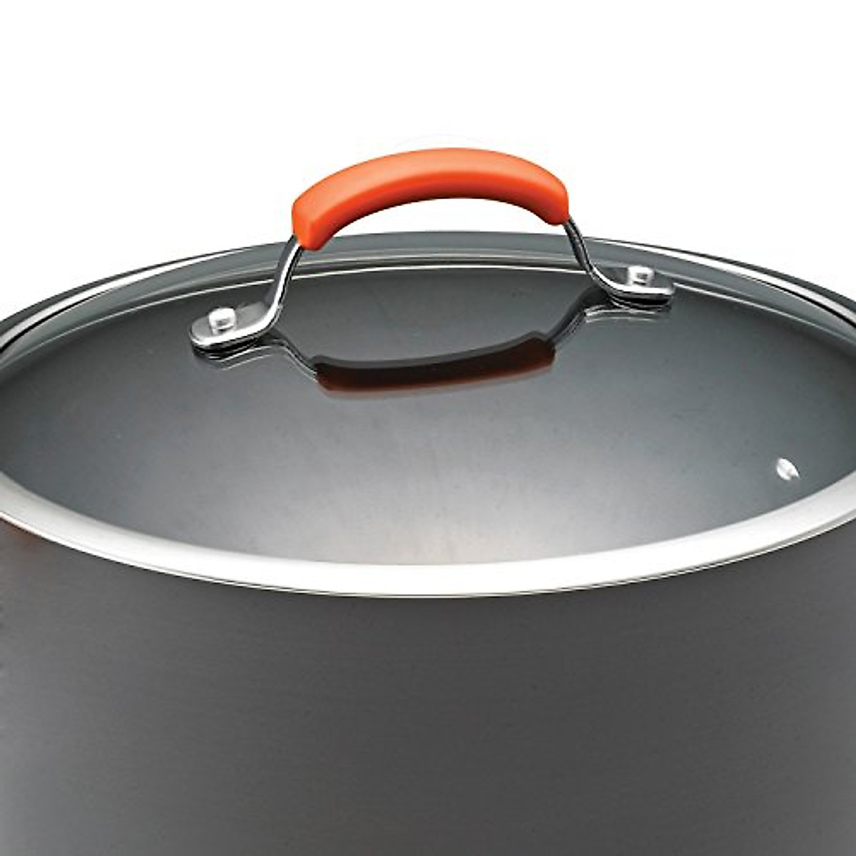 Rachael Ray Brights Hard Anodized Nonstick Sauce Pan/Saucepan with Lid, 3 Quart, Gray with orange handles