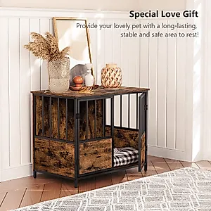 MAHANCRIS Dog Crate Furniture, 31.5 Inch Dog Kennel with Double-Door, Wooden Heavy Duty Dog Cage for Small Medium Dogs, Indoor Dog House End Table, Chew-Resistant, Rustic Brown DCHR0501Z