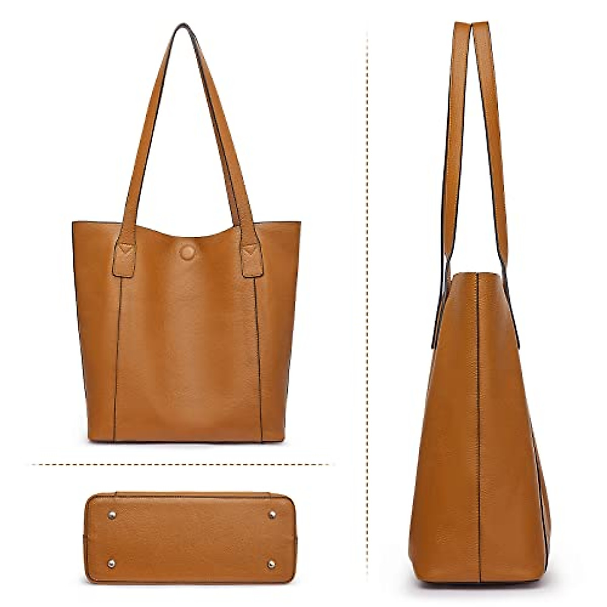 S-ZONE Genuine Leather Tote Bag for Women Soft Shoulder Handbag Ladies Purse with Canvas Pouch