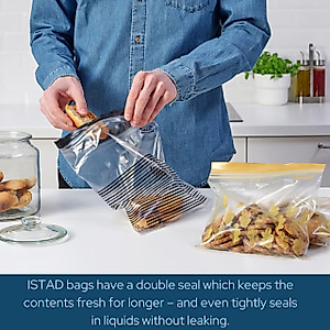 Ikea ISTAD Medium Reusable Food Bags with Double Seal, 1.2 & 2.5 Litres, Black Striped/Yellow Leaf - Set of 100 Bags