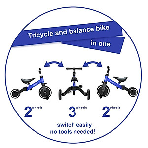 67i 3 in 1 Tricycle for 1-3 Year Old Toddler Bike Kids Tricycles for 1-3 Year olds Toddler Tricycle Kids Trikes Adjustable Seat and Removable Pedal Baby Balance Bike Boys Girls (Blue)