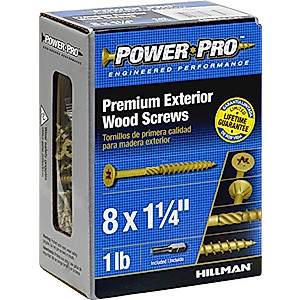 Power Pro 48594 Wood Screws, #8 x 1-1/4", Premium Outdoor Deck Screws, Rust Resistant, Epoxy Coated Bronze, 1Lb Box, 242 Pcs