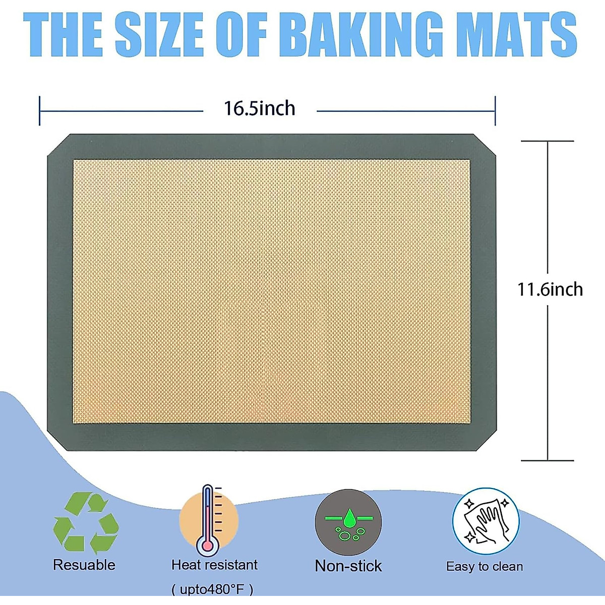 GLBEAR Silicone Baking Mat Sheet 2-Pack,Reusable & Nonstick Bakeware Mats for Cookies, Macarons, Bread and Pastry,Silicone Mats for Baking - Baking Mat For Oven - (16.5" x 11.6")