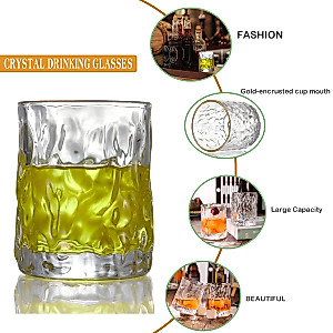 HALOYIVGO Whiskey Glasses Set of 2,Gold Bande Rims 7.4 oz Crystal Drinking Glasses,for Bourbon,Scotch,Cocktails,Cognac,Tequila,Irish,Brandy Rye Gift for Men Women at Home Bar