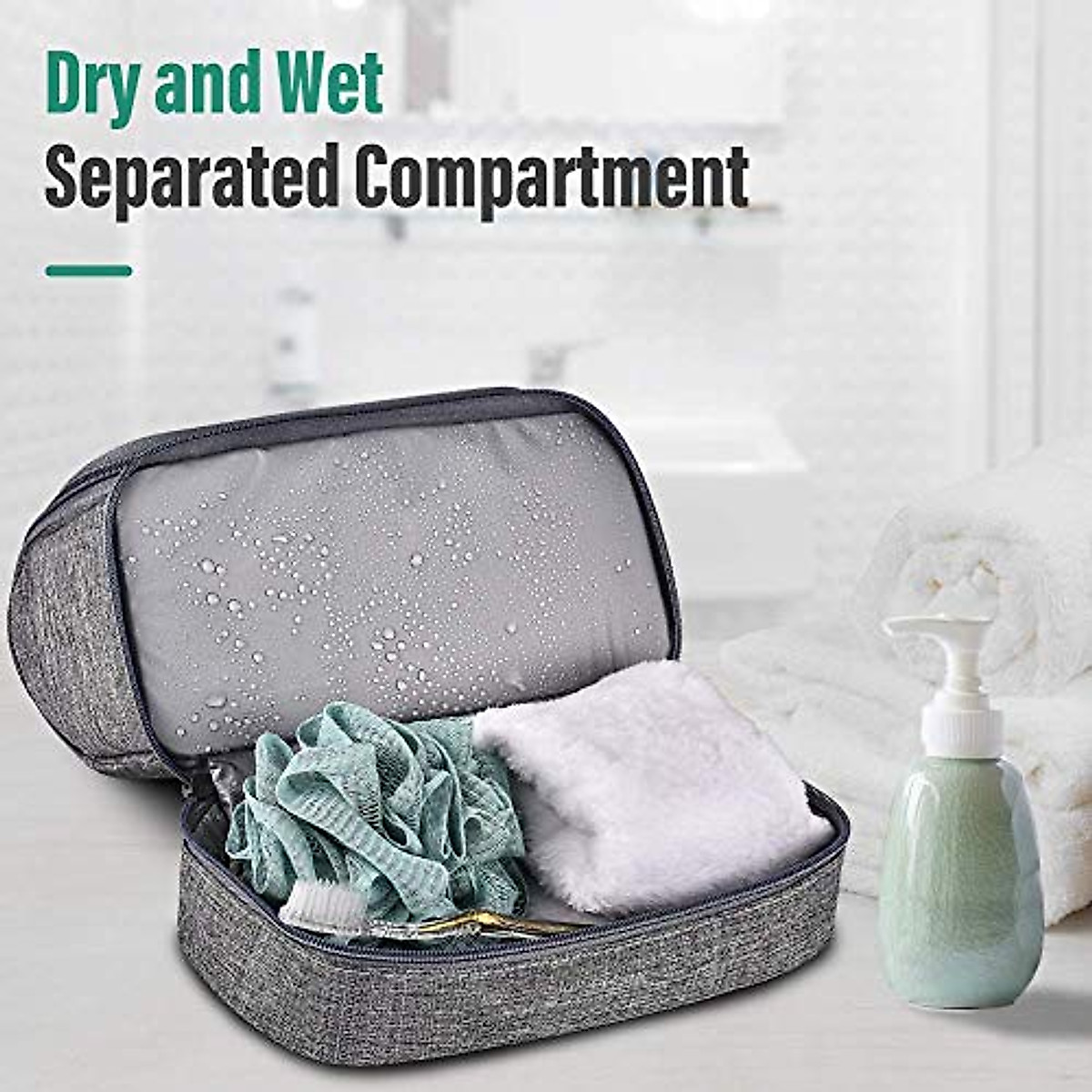 VAGREEZ Toiletry Bag, Upgraded Large Hanging Travel Toiletry Organizer Kit with Heavy-duty Zippers Waterproof Comestic Bag Dop Kit for Women Men (Grey)