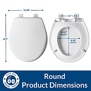 MAYFAIR 8100SL 000 Collins Slow Close Plastic Toilet Seat that will Never Loosen, with Super Grip Bumpers, ROUND, Long Lasting Solid Plastic, White