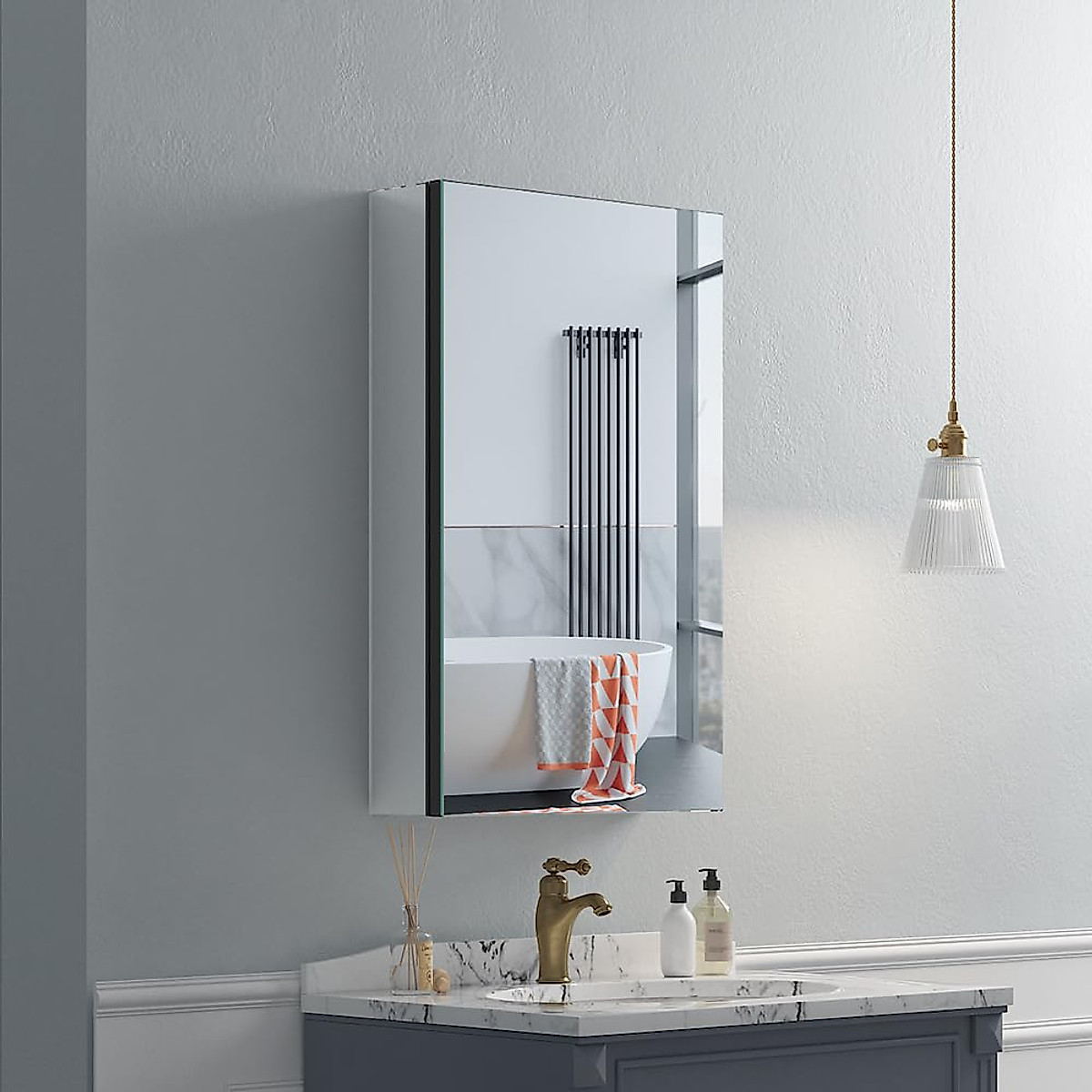 Quavikey Medicine Cabinet with Aluminum Recessed or Surface Mount Bathroom Mirror with Storage 16x26 Inch, Black