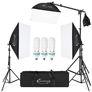 ShowMaven Softbox Lighting Kit Photography- Professional Continuous Light System Photo Lighting Kit with E27 135W Bulbs 5500K Photo Equipment for Portraits Video Shooting