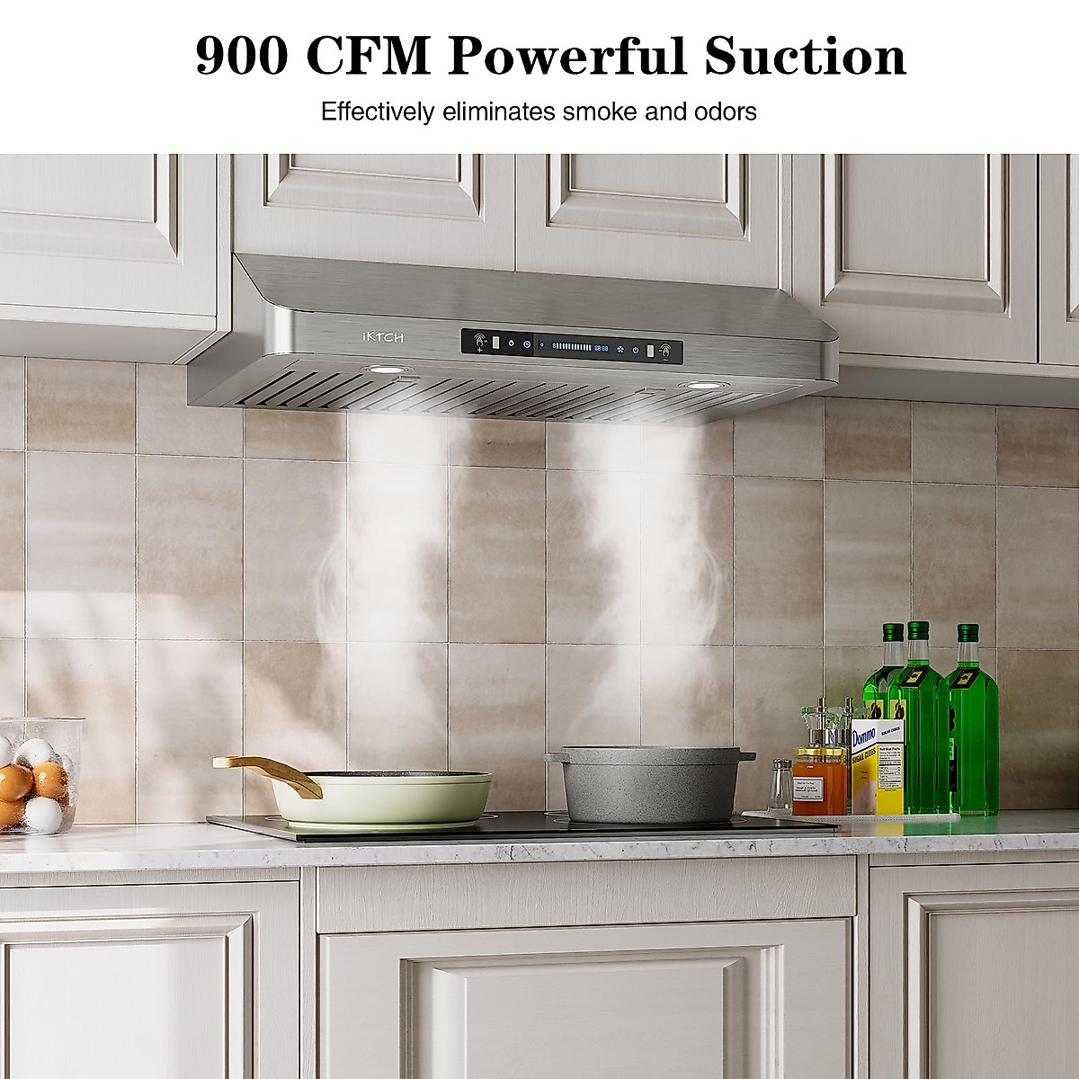 IKTCH 30 Inch Under Cabinet Range Hood, 900 CFM with 4-Speed Gesture Sensing & Touch Control, Stainless Steel Range Hood