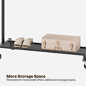 YATINEY Clothes Rack, Double Rod Garment Rack, Clothing Rack with Wheel, Rolling Clothes Rack for Hanging Clothes, Metal Frame, Adjustable Middle Rod, Heavy-Duty Commercial Display, Black GR49BB