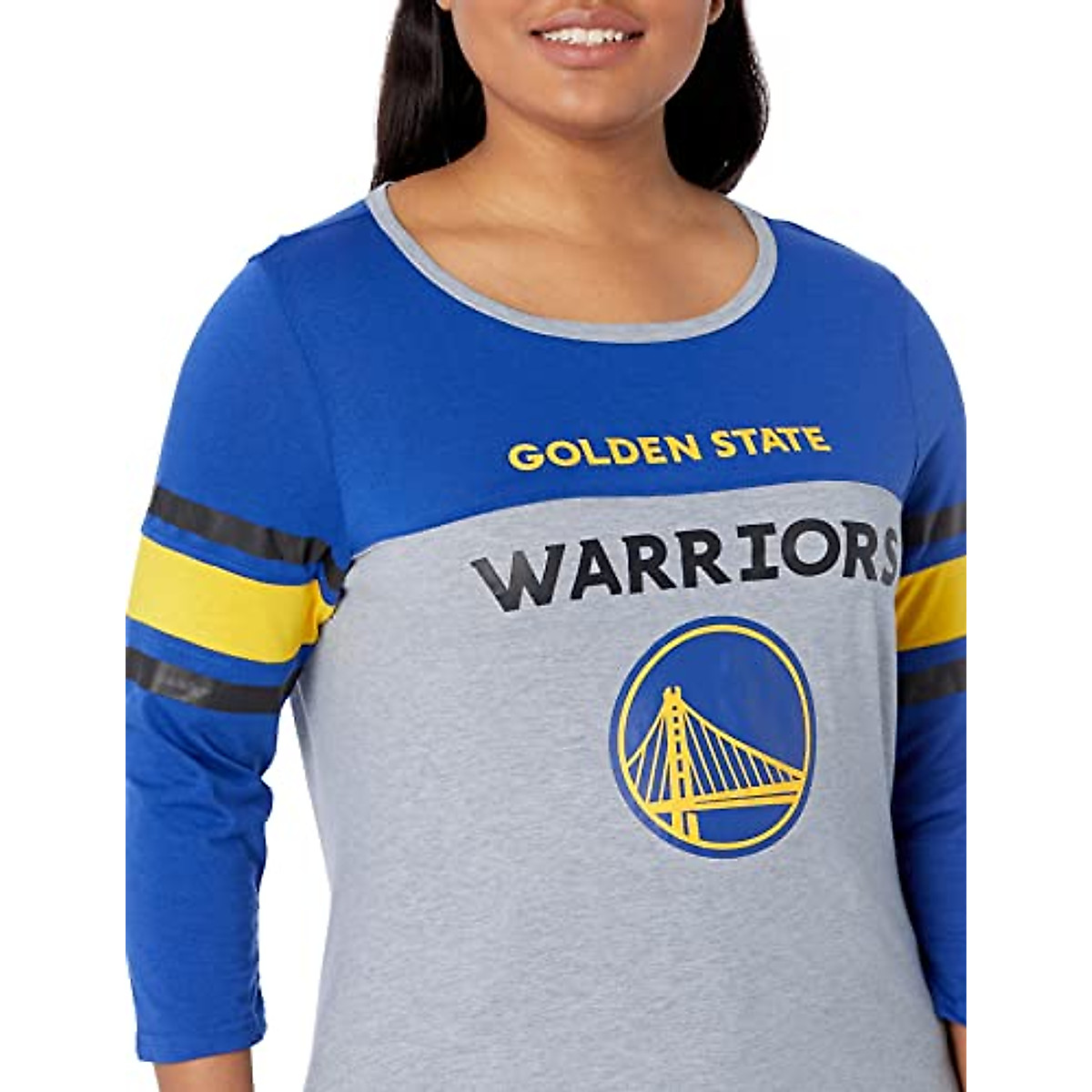 Ultra Game NBA Golden State Warriors Womens T-Shirt Raglan Baseball 3/4 Long Sleeve Tee Shirt, Team Color, Small