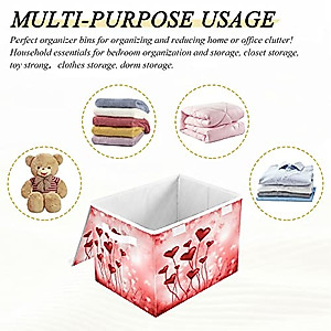 Storage Bins with Lids Foldable Storage Baskets Storage Cubes Collapsible Closet Organizer Containers with Cover Valentines Red Love Heart for Home Office Organizer Closet, Shelves, Toy, Nursery