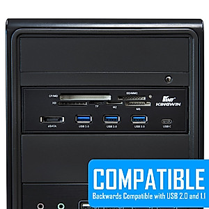 Kingwin Powered USB Hub 3.0 w/ 1 USB-C Port, SD Card Reader & Micro SD Card Reader - Sata Power Port w/Lightning Speed Data Transfer Up to 5Gbps - 5.25" Computer Case Front Bay, black (KW525-3U3CR)