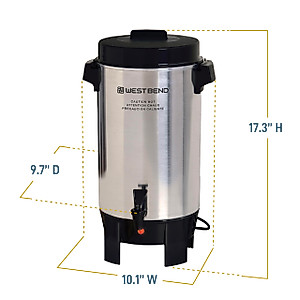 West Bend 58002 Highly Polished Aluminum Commercial Coffee Urn Features Automatic Temperature Control Large Capacity with Quick Brewing Easy Prep and Clean Up, 42-Cup, Silver