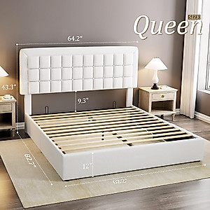 Jocisland Queen Size Bed Frame with Lift Up Under Bed Storage Upholstered Platform Bed with Headboard/No Box Spring Needed/White