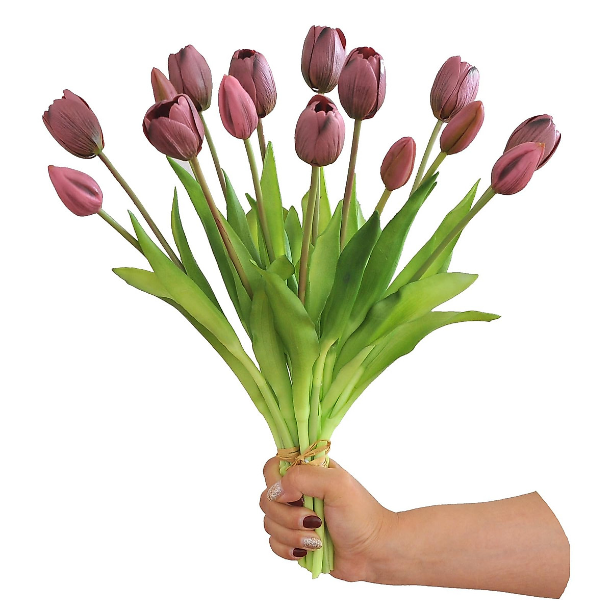 Aoivrb 5 PCS Fake Tulips Flowers PVC Real Touch Tulips Artificial Plastic Flower Fake Bouquet Table Arrangements Gift for Home Office Party Wedding Birthday Garden Store Decoration (Light PRURPLE)…