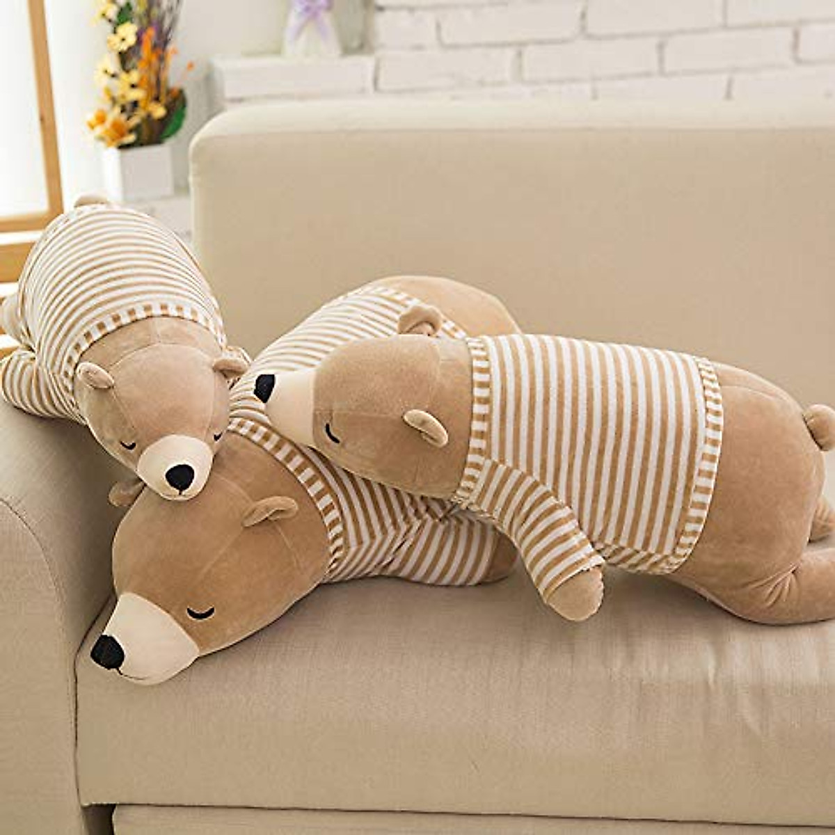 MMTTAO Stuffed Polar Bear Animal Plush Toy 20 Inch Large Brown Sleeping Bear Animal Stuff Soft Plushies Cute Dolls Collection Huggable Throw Pillow Cushion Gifts for Kids Children Boys Girls, 20Inches