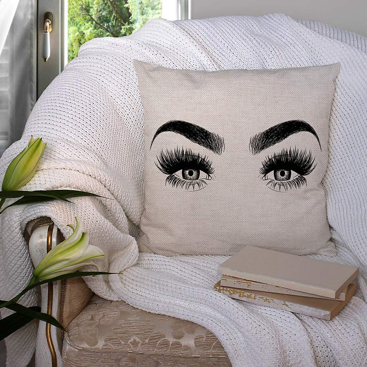 SSOIU Lash Decor Throw Pillow Cover, Woman's Eyes Throw Pillow Cover, Yelashes and Eyebrows Farmhouse Decorative Throw Pillow Covers for Sofa Couch Home Decoration 18x18 inches