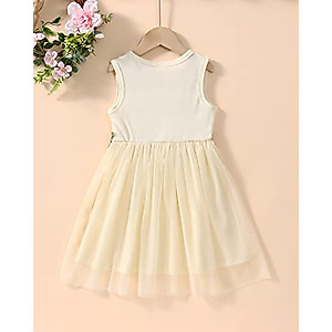 Toddler Girl Floral Tutu Dress Sleeveless Tulle Sundress Flower Princess Party Dresses for 2-6 Years(Beige, 4-5X)