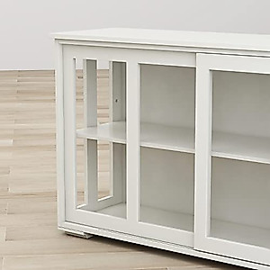 RASOO Kitchen Storage Cabinet Antique Stackable Black Buffet Storage Sideboard Adjustable Shelf Inside Credenza Cupboard with Transparent Glass Sliding Door (White)