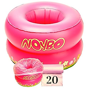 Noybo Portable Potty for Toddler Travel - Inflatable Toilet Seat Kids, Training for Boys & Girls Up to 66 Lbs, Toddlers' Camping Essentials, Includes 20 Durable Nylon Bags, 21x13.7x4.3cm – Pink