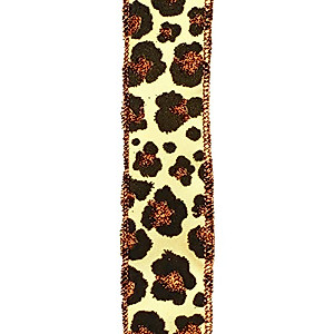 Homeford Flocked Cheetah Print Satin Wired Ribbon, 1-1/2-Inch, 10-Yard - Brown/Rust