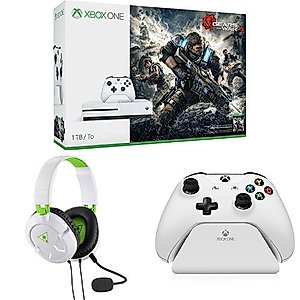 Xbox One S 1TB Console - Gears of War 4 Bundle + Turtle Beach Recon 50X White Stereo Gaming Headset + Controller Gear White Controller Stand v2.0