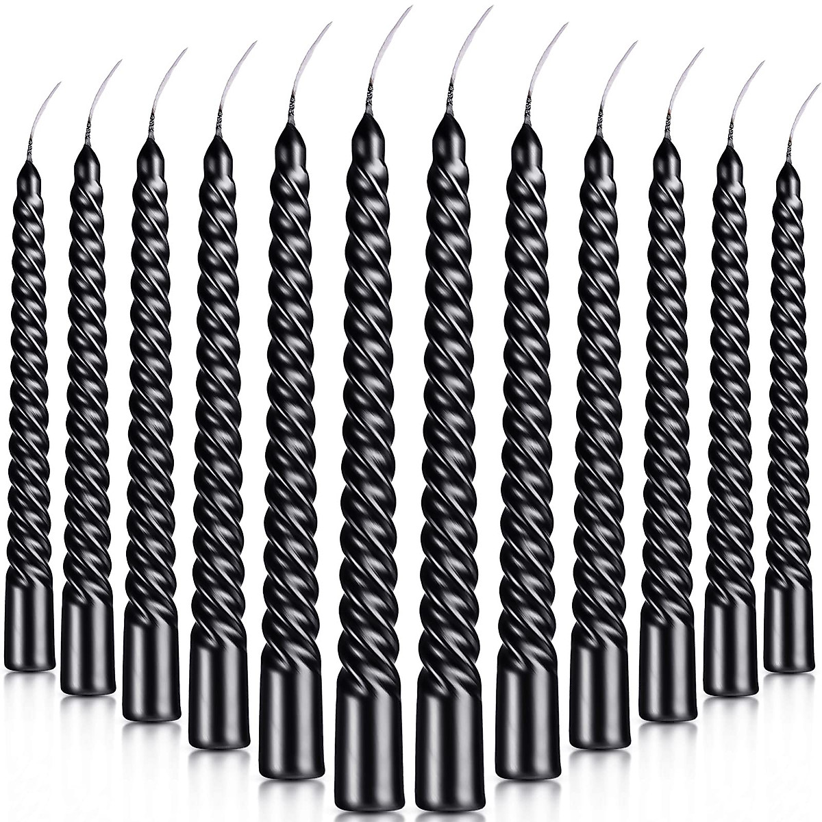 BBTO 12 Pcs Christmas Advent Spiral Candle Unscented Metallic Taper Candles Dripless Twist Candles Metallic Dinner Birthday Candle for Home Birthday Wedding Party Holiday Decor(8 Inch,Black)