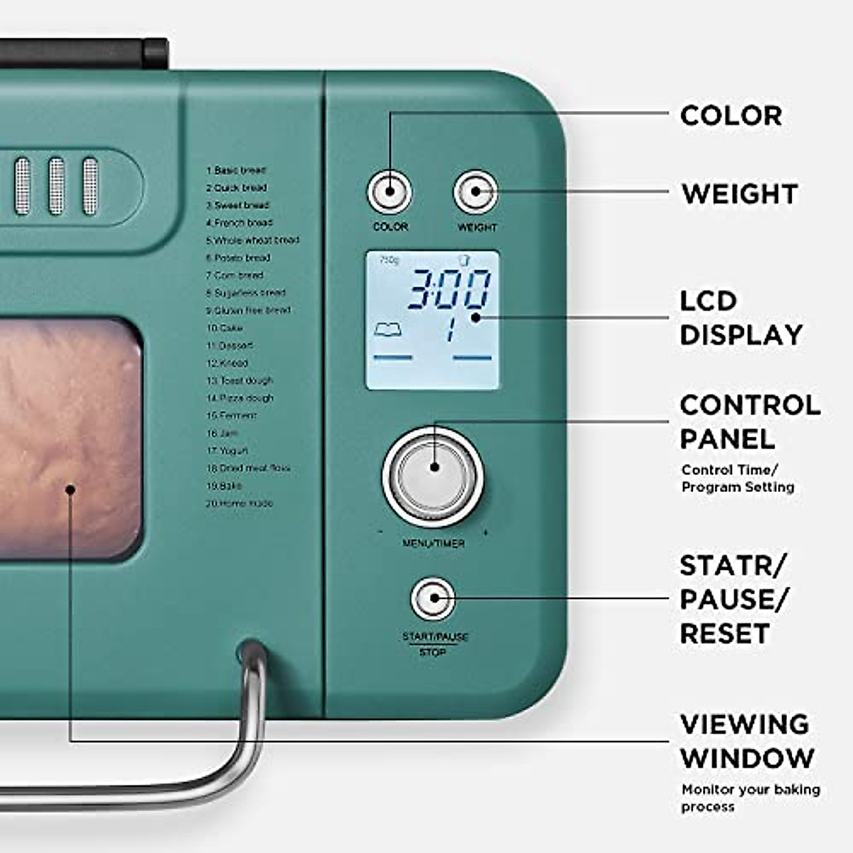 Neretva 20-in-1 2LB Bread Maker Machine with Gluten Free Pizza Sourdough Setting, Digital, Programmable, 1 Hour Keep Warm, 2 Loaf Sizes, 3 Crust Colors - Receipe Booked Included