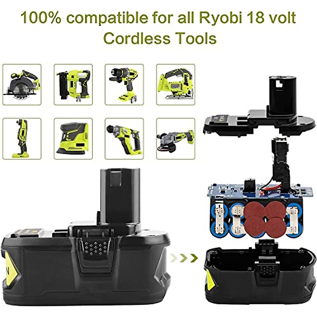 Powilling 6000mAh Ryobi 18V Lithium Battery Replacement for Ryobi 18-Volt 18L50 ONE+ P104 P105 P102 P103 P107 P108 P109 Tool