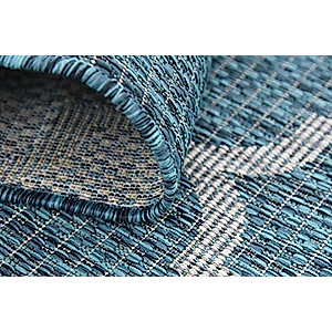 Unique Loom Outdoor Trellis Collection Area Rug (4' 1" x 6' 1" Rectangle, Teal/ Gray)