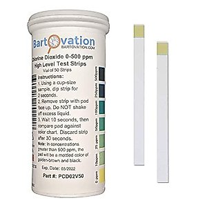 Chlorine Dioxide Single Factor Test Strips, 0-500 ppm [Vial of 50 Strips]