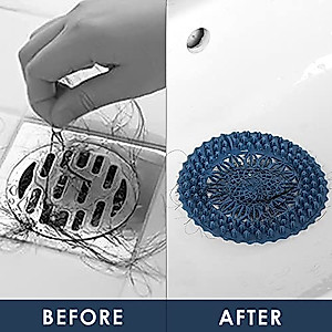 3 Piece Silicone Drain Hair Catcher Shower Drain Cover, Bathtub Drain Covers Accessories Kitchen Sink Strainer Stopper Trap Tub Flower Covers for Drain Kitchen Handbasin Bathroom (Blue, White, Black)