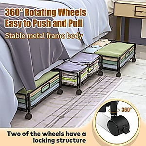 Sephyroth Metal Under bed Storage with Wheels,Under Bed Organization Containers for Bedroom Clothes Shoes Toys Book Blankets Quilts -Black(2Pack)