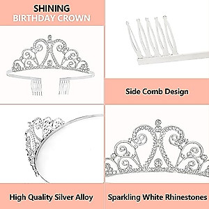 BAHABY Birthday Crown for Women It's My Birthday Sash & Rhinestone Tiara Set Birthday Sash and Tiara for Women Rhinestone Headband for Girl Glitter Crystal Hair Accessories for Party- Silver
