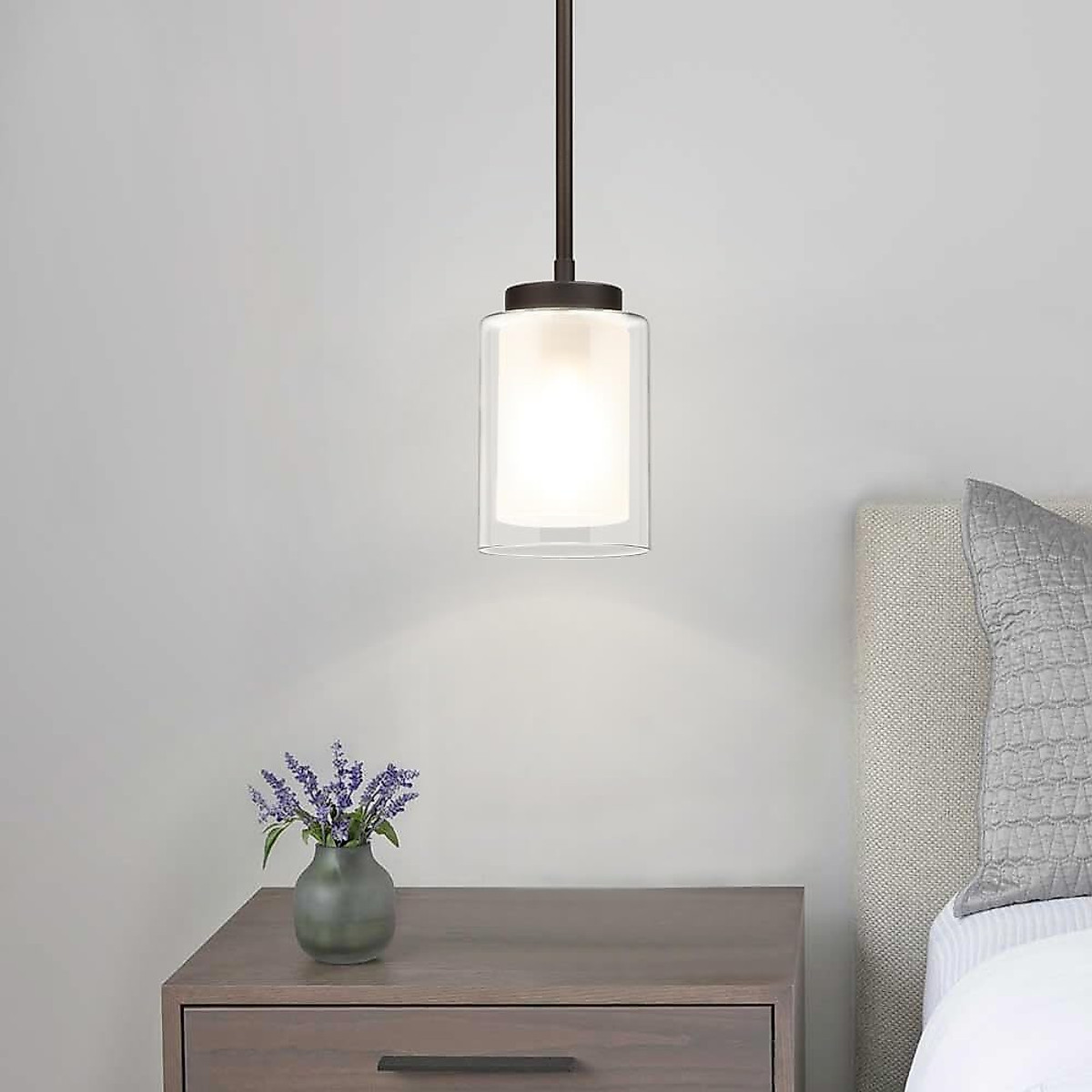 XiNBEi Lighting Pendant Lighting Modern 1 Light Mini Pendant Light with Dual Glass in Dark Bronze, Adjustable Hanging Ceiling Light for Kitchen & Living Room XB-P1195-DB