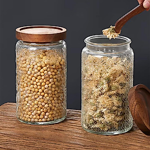 yoqelt Vintage Glass Jars with Wooden Lids, 2 Pack 34 oz Airtight Glass Food Storage Containers Sets for the Kitchen, Sugar Coffee Candy Spice Cookie Tea Pasta