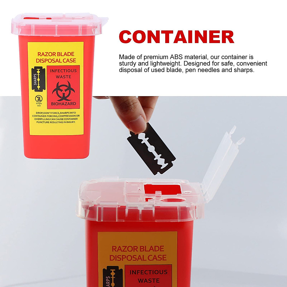 Lurrose Razor Blade Bank Safe Razor Blades Dispenser Case Plastic Blades Box Disposal Collect Box Blades Waste Bucket Blades Holder for Barbershop Salon Use Red