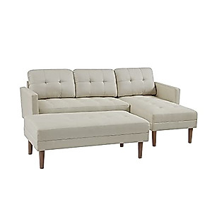 Modern Sectional Sofa Bed, L-Shape Sofa Chaise Lounge with Ottoman Bench for Living Room (Cream White Fabric)