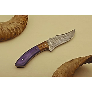 Handmade Damascus Steel Hunting Camping Skinner Knife - Rose Wood Handle Comes With Pure Leather Sheath