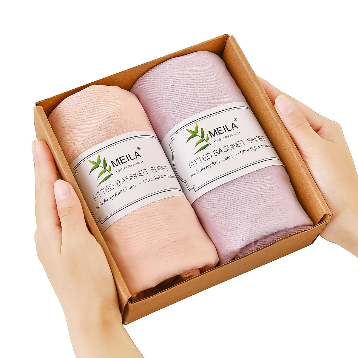 MEILA Bassinet Fitted Sheets Compatible with Chicco LullaGo Anywhere Portable | LE Bassinet, 100% Jersey Cotton Beside Bassinet Sheet for Baby Girl, Pack of 2, 32x16 (Light Pink+Lilac)