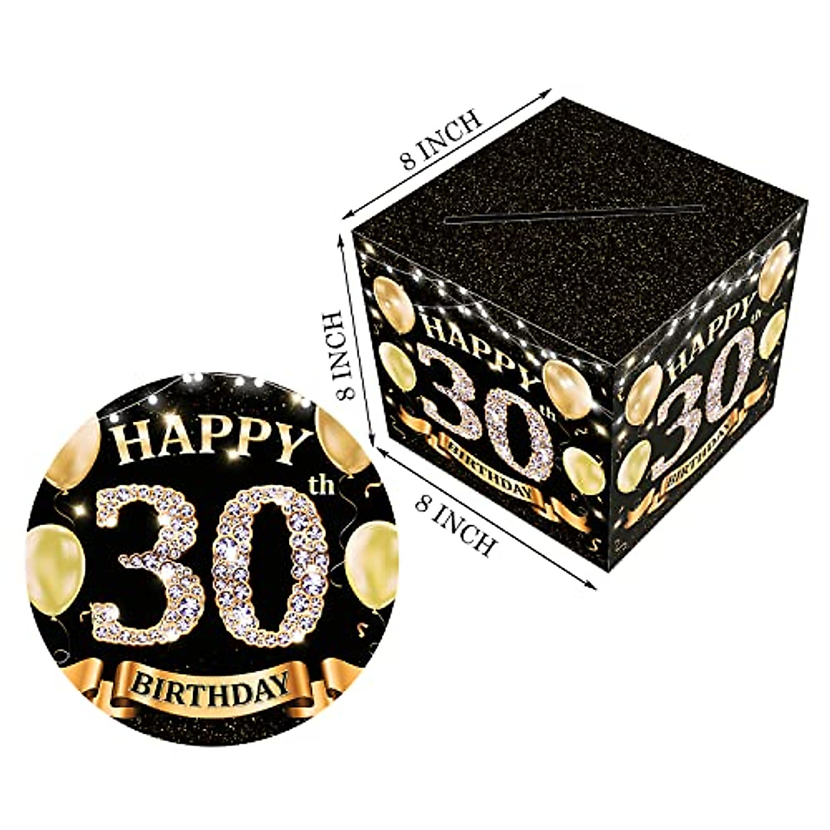 30th Black Gold Birthday Cards Box - 30 Year Birthday Party Decorations for bday Gift or Money Receiving Card Box, Birthday Activities Supplies - gold005