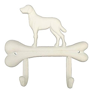 Comfy Hour Antique and Vintage Animal Collection Cast Iron Dog On Bone Double Key Coat Hooks Clothes Rack Wall Hanger, Heavy Duty White Recycled