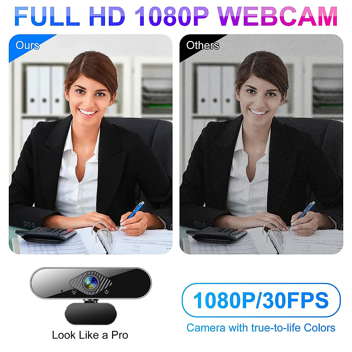 FUMAX 1080P HD Webcam with Microphone, Computer USB Web Camera at 1080P/30fps, 100 Wide Angles View, Plug and Play, Works with Skype, Zoom, FaceTime, Hangouts, PC/Mac/Laptop/MacBook/Tablet