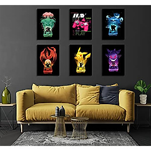 JLXXWNS Pokemon Posters Anime Wall Art Decorations - pokemon room decor Pikachu Kids Room Playroom Decor Boys Room Wall Decor Set of 6 11X14 Inch