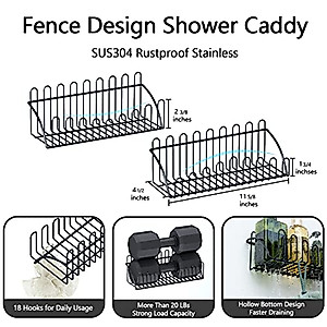 Roseyat Wire Shower Caddy Shower Shelves With 18 Hooks, Shower Shelf for Inside Shower, Stainless Steel Bathroom Shower Organizer, 2 Packs Shower Rack for Inside Shower, Bathroom, Kitchen, Matt Black