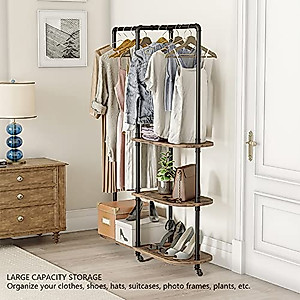 MAIKAILUN Industrial Clothing Rack, Heavy Duty Clothes Rack With Shelves, Freestanding Rolling Garment Rack for Hanging Clothes, Standing Portable Metal Closet Organizer, Coat Rack (BLACK)